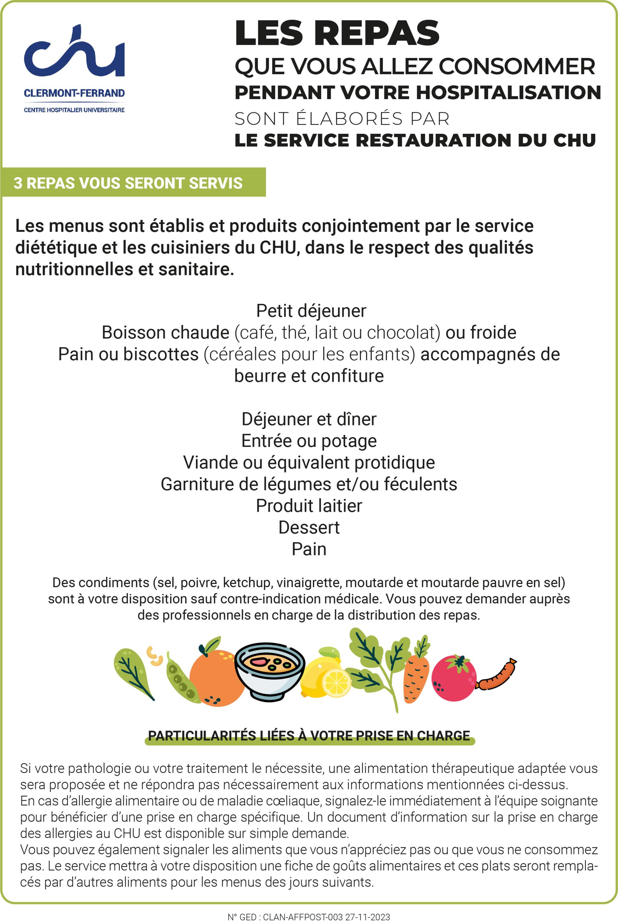 CLAN | Repas au CHU | CHU clermont-ferrand